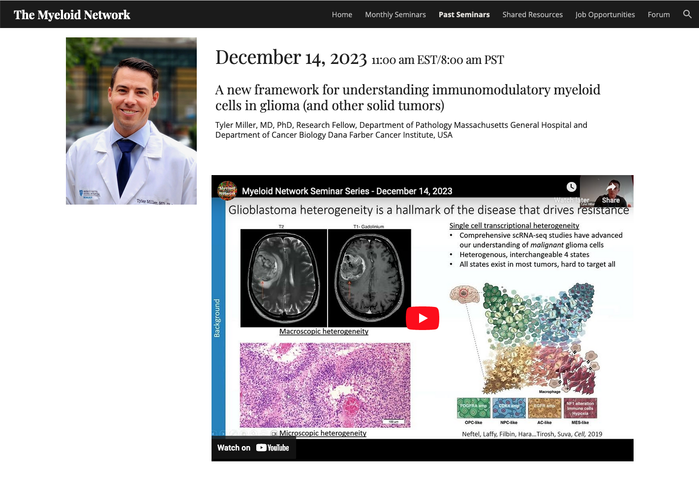 Ty Miller Gives Video Presentation at the Myeloid Network . - Ty Miller ...